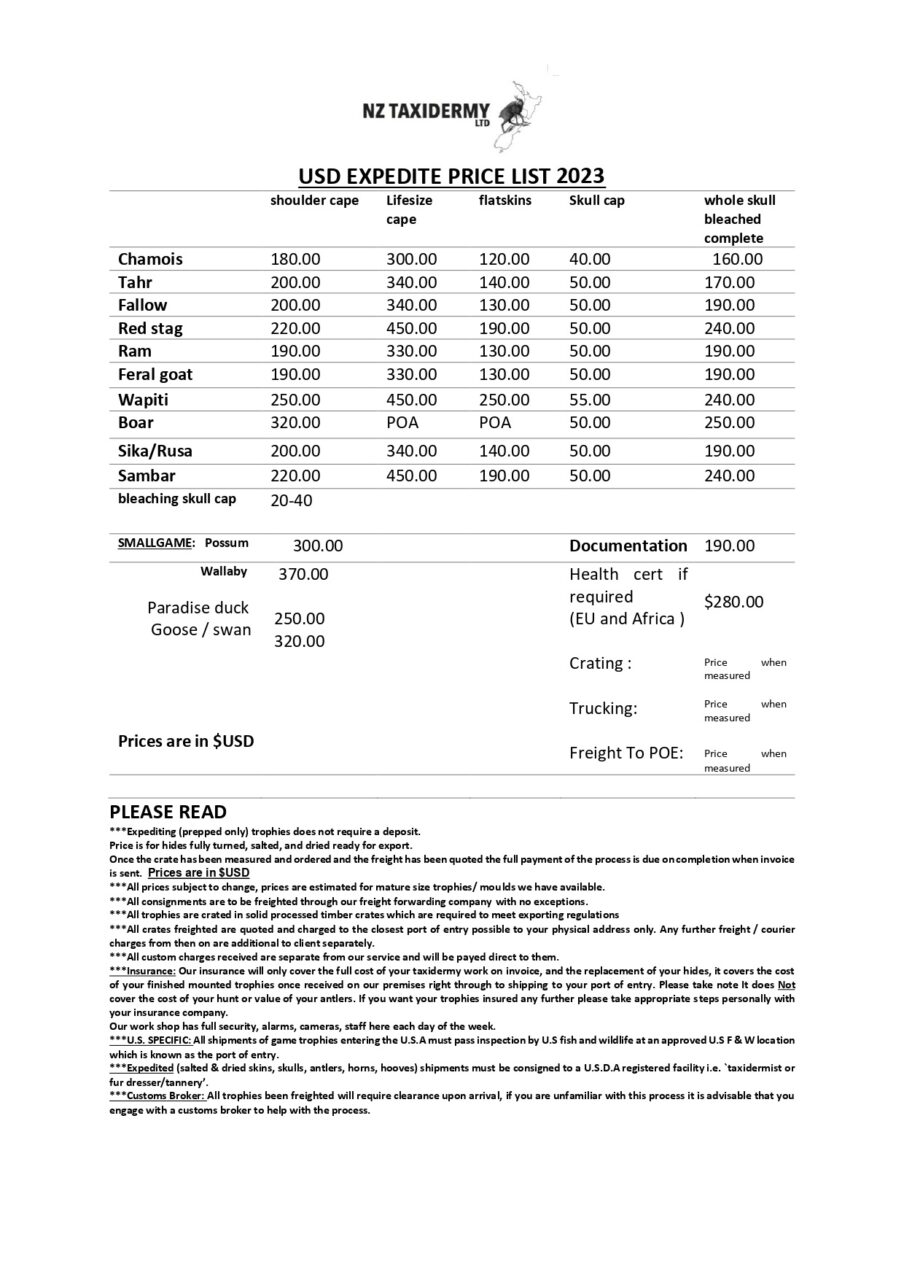 Taxidermy & Expediting - Leithen Valley Hunts